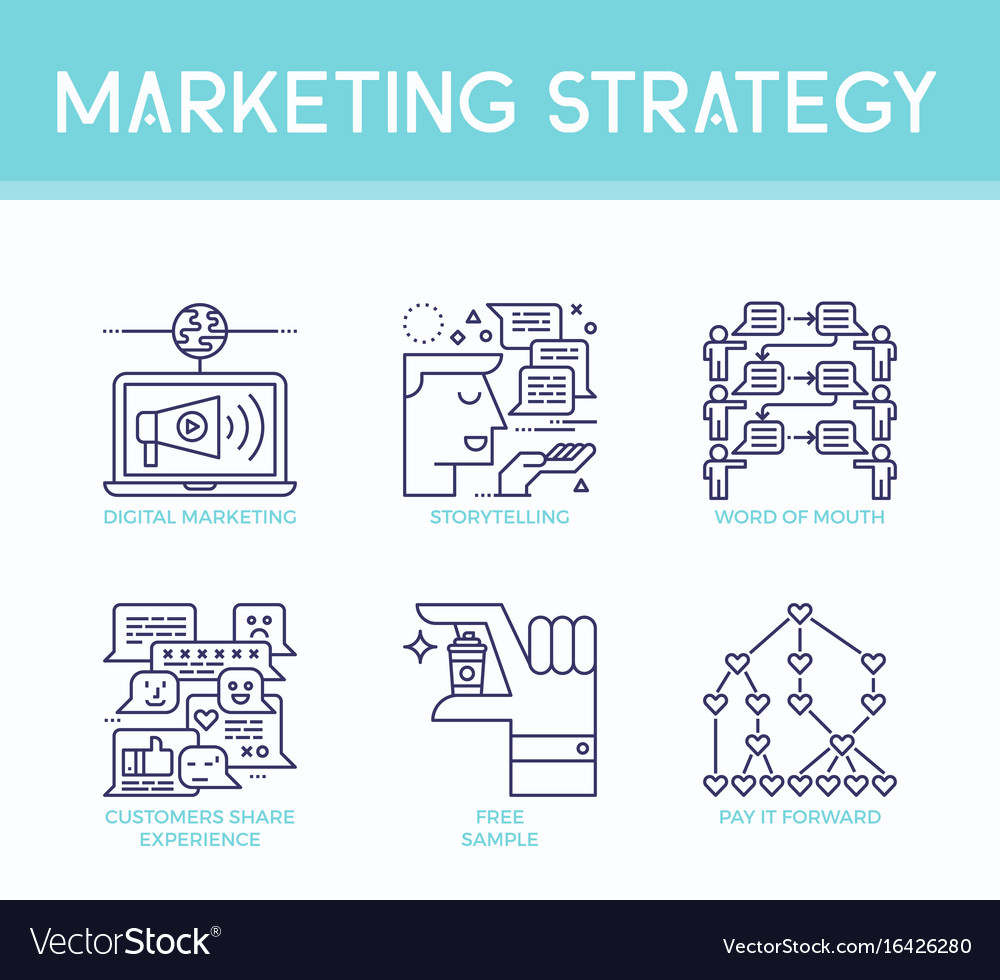 Marketing strategy icons Royalty Free Vector Image