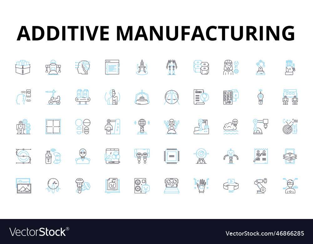 Additive manufacturing linear icons set d Vector Image