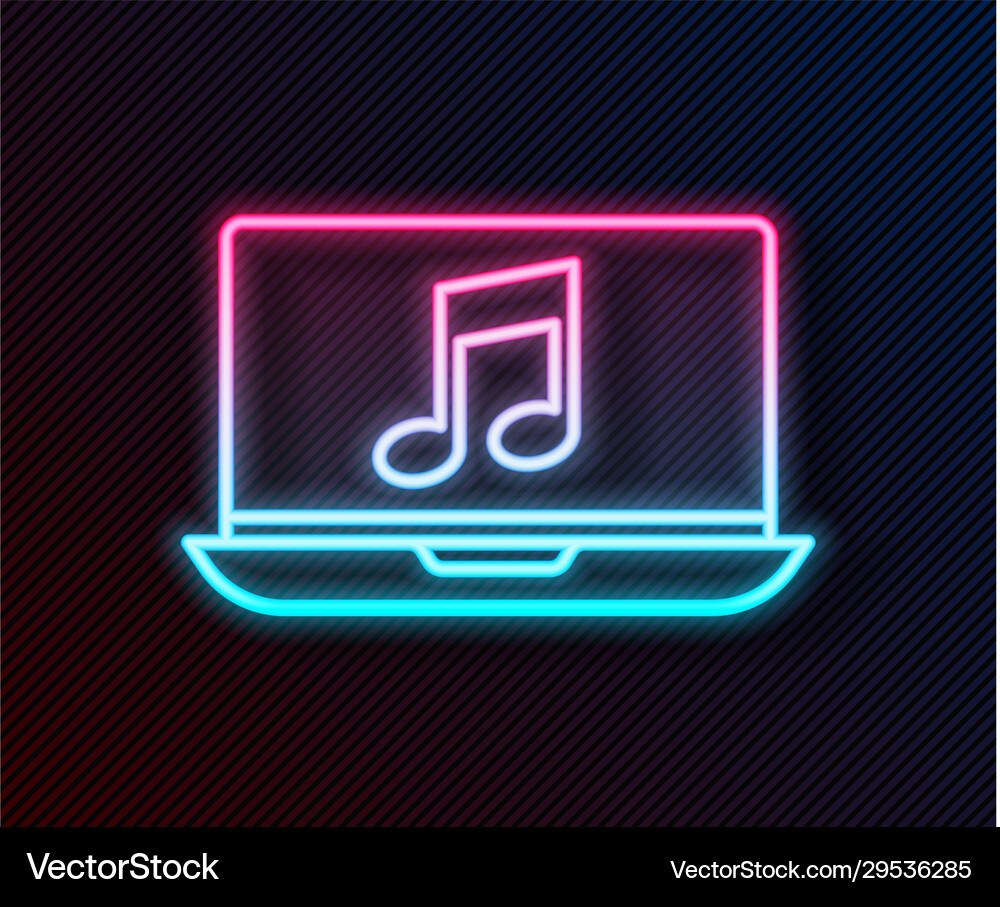 Glowing neon line laptop with music note symbol Vector Image