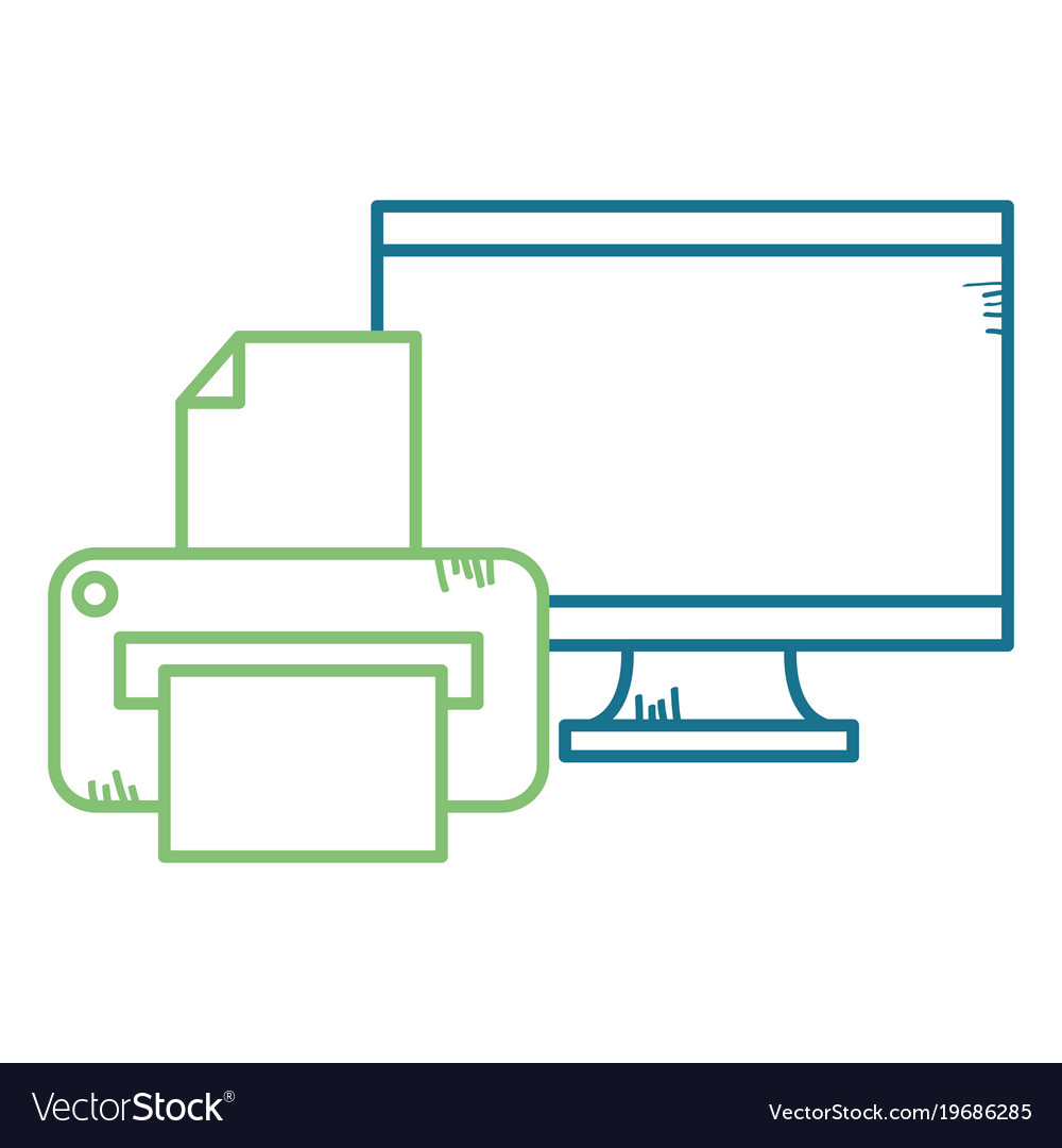Monitor computer with printer Royalty Free Vector Image
