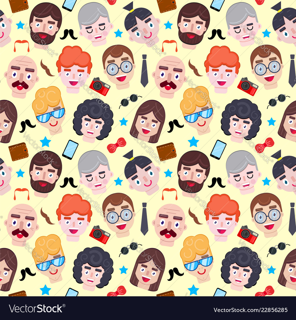 Pattern with men faces Royalty Free Vector Image