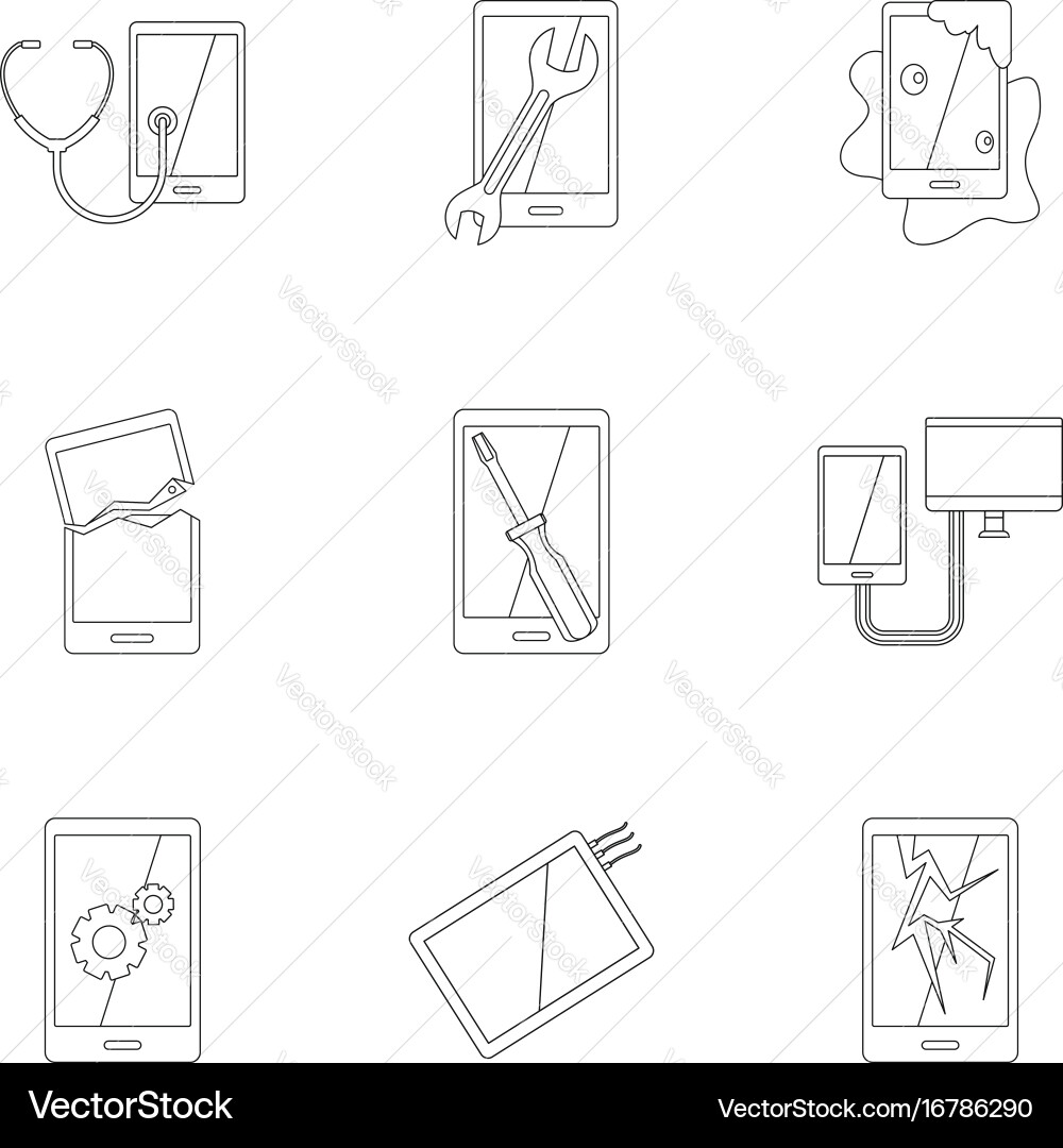 Broken phones fix icon set outline style Vector Image