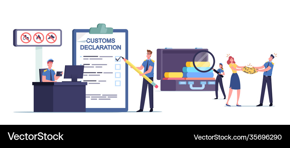 Customs officer characters filling Royalty Free Vector Image