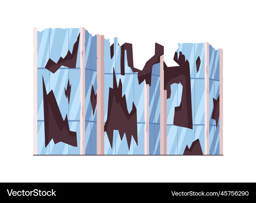 Damaged broken ruined glass building destroyed Vector Image