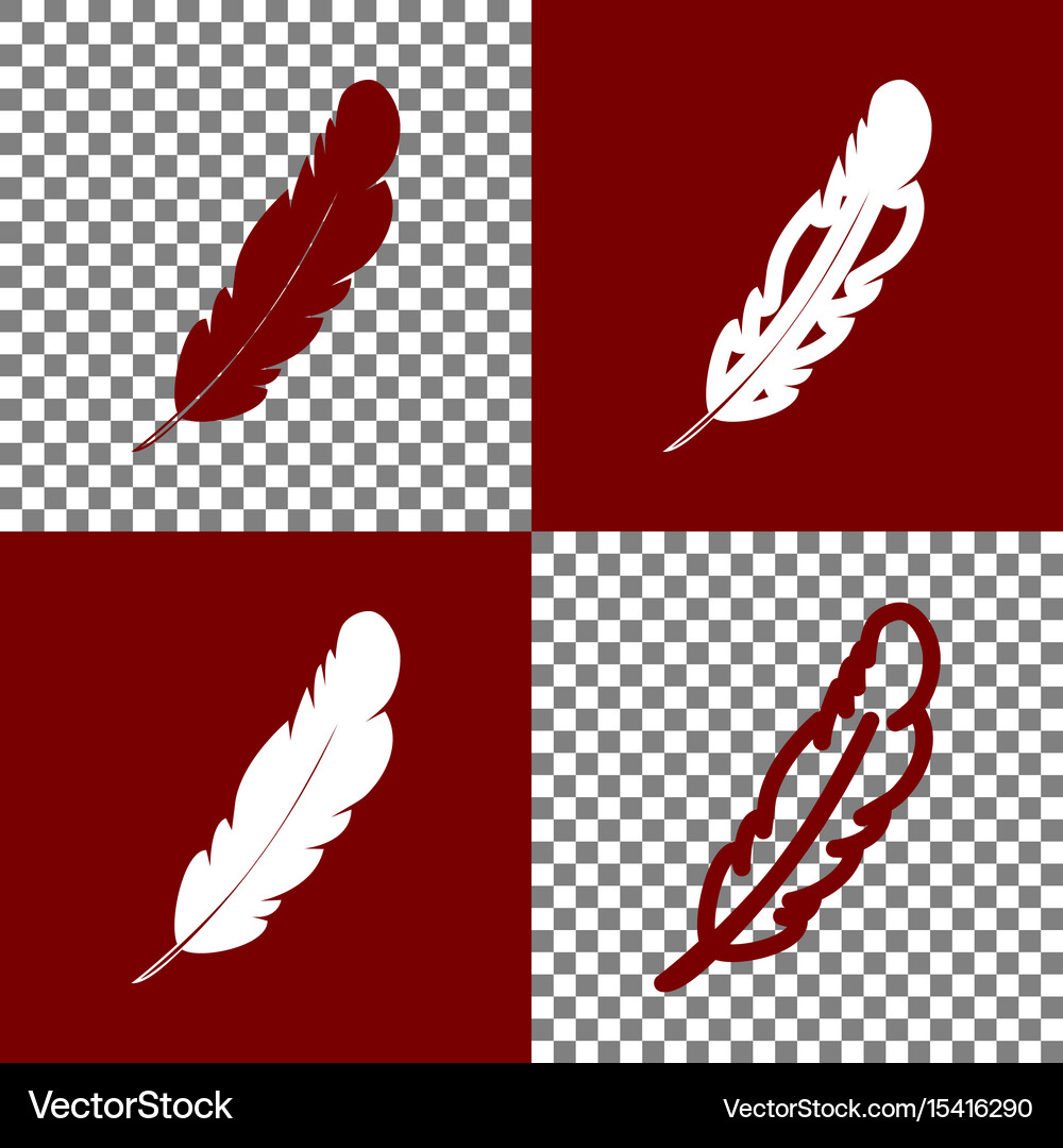 Feather sign bordo and white Royalty Free Vector Image