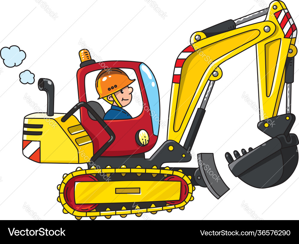 Funny excavator with a driver cartoon Royalty Free Vector