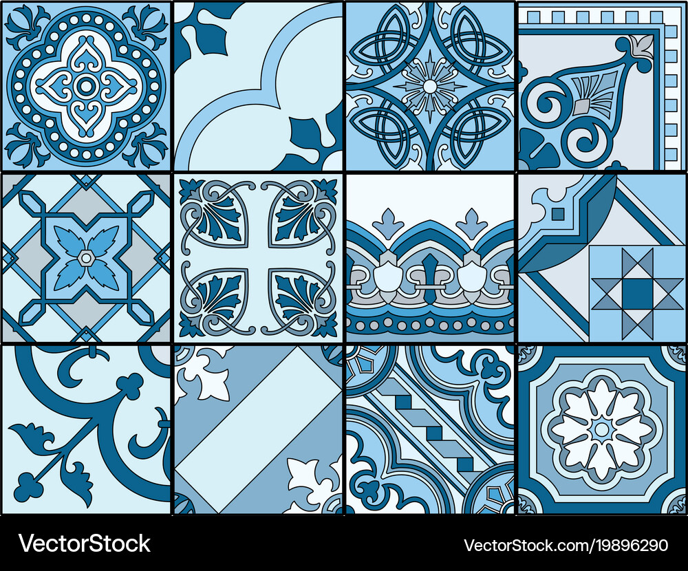 Patchwork in shades of blue Royalty Free Vector Image