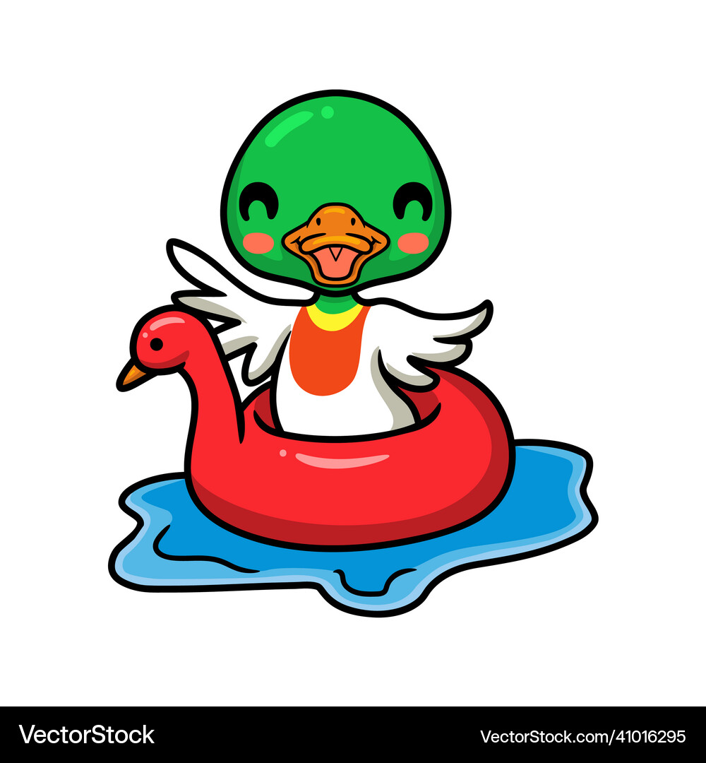 Cute little duck cartoon floating on pool Vector Image