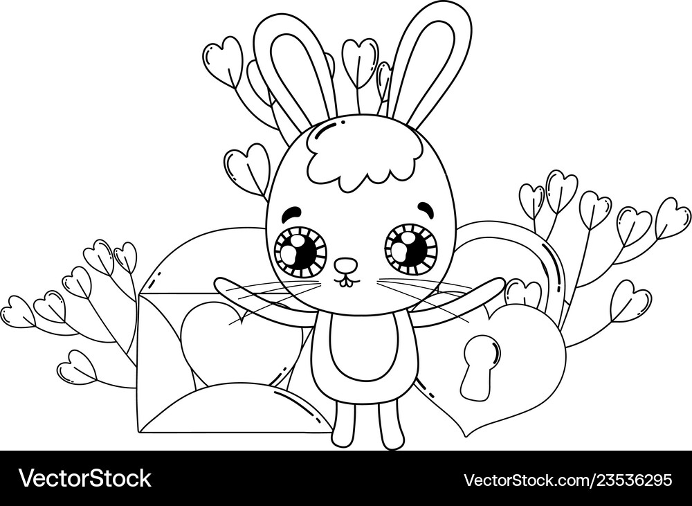 Cute rabbit with heart padlock valentines day Vector Image