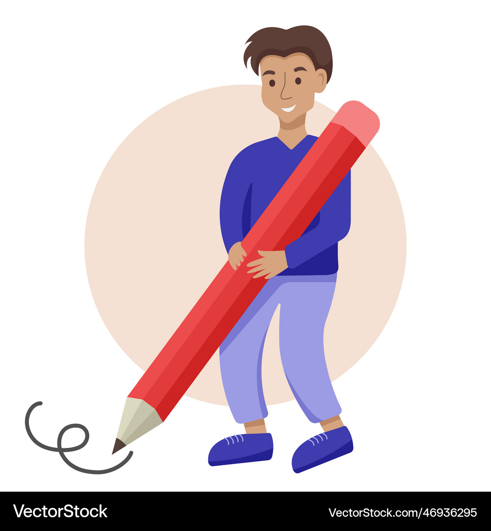 Flat cartoon character standing with a pencil Vector Image
