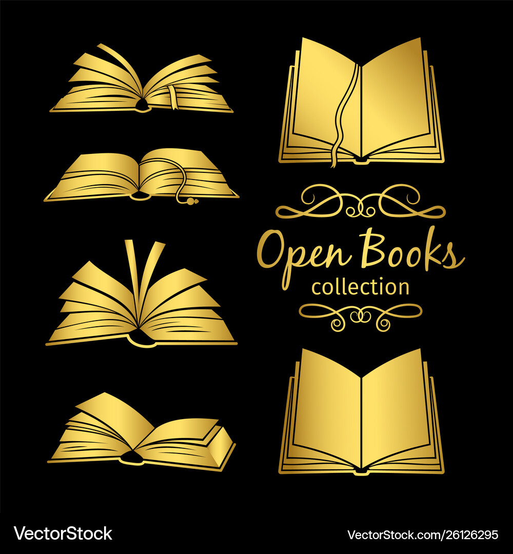 Golden open books icons Royalty Free Vector Image