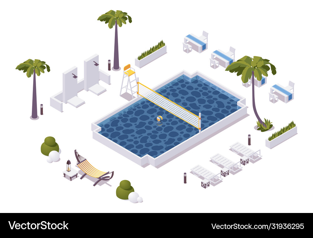 Isometric pool with water volleyball net Vector Image