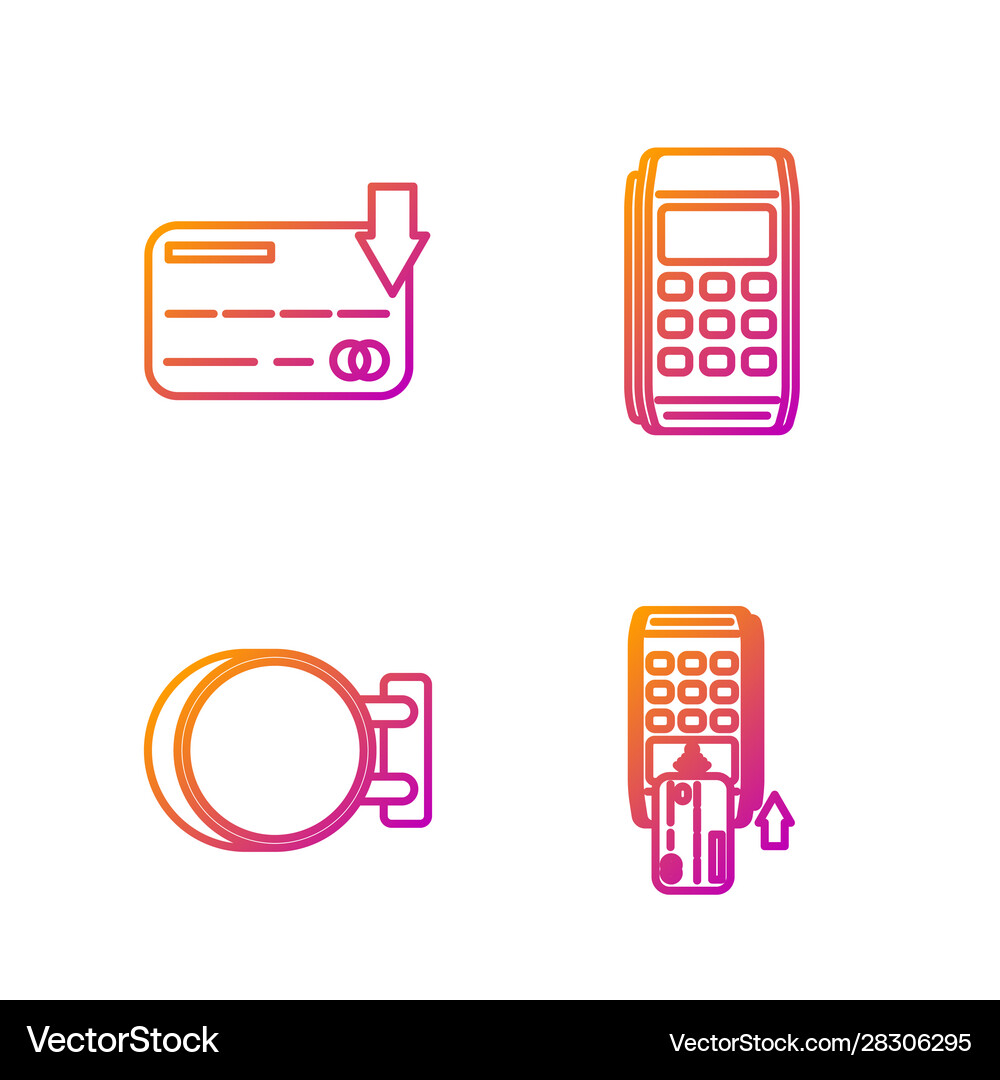 Set line pos terminal with inserted credit card Vector Image