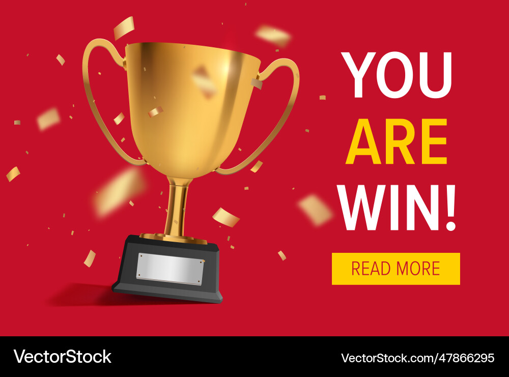 Winner background gold trophy cup with confetti Vector Image