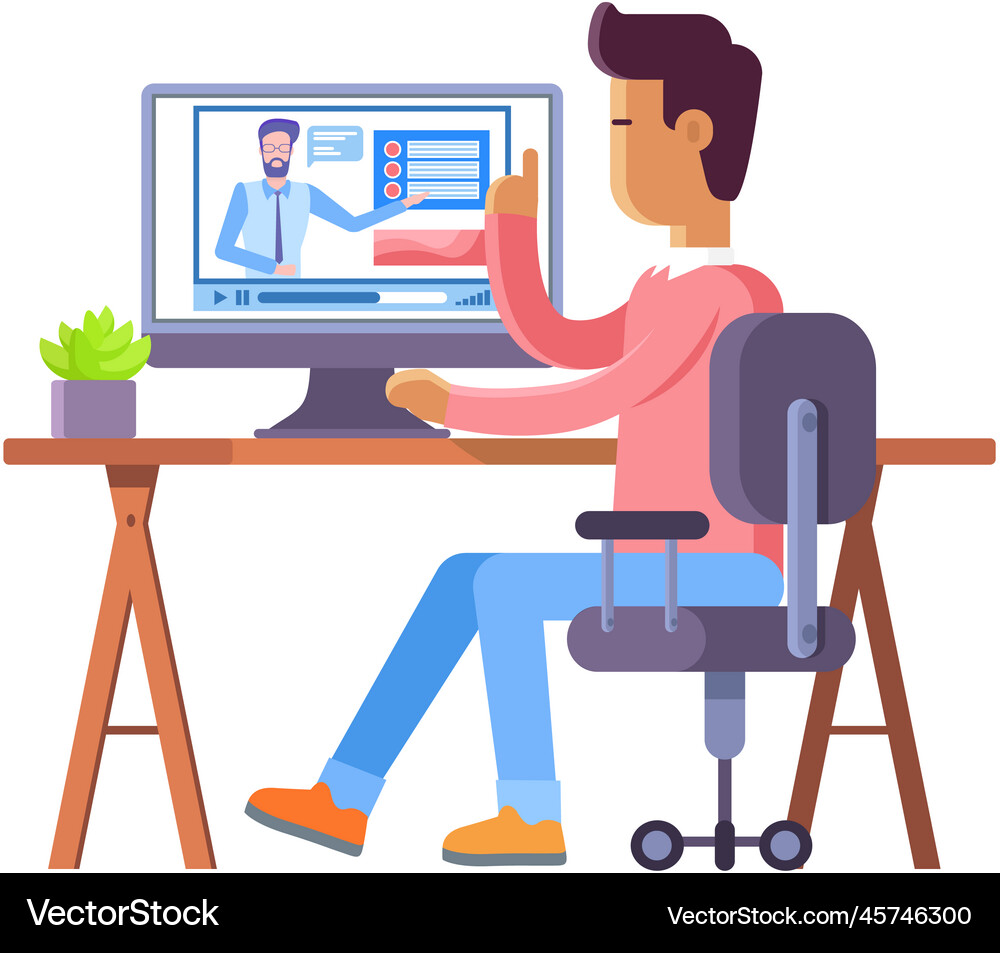 Distance education male student learning online Vector Image