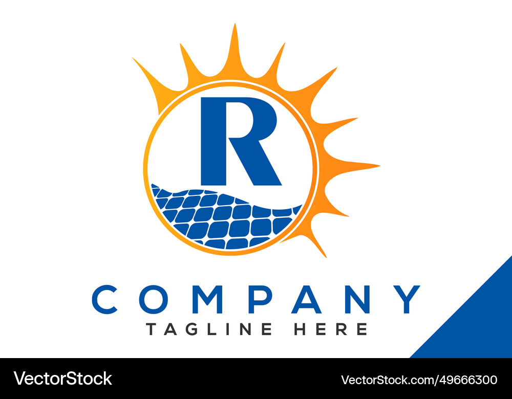 Letter r with solar panel and sun sign logo Vector Image