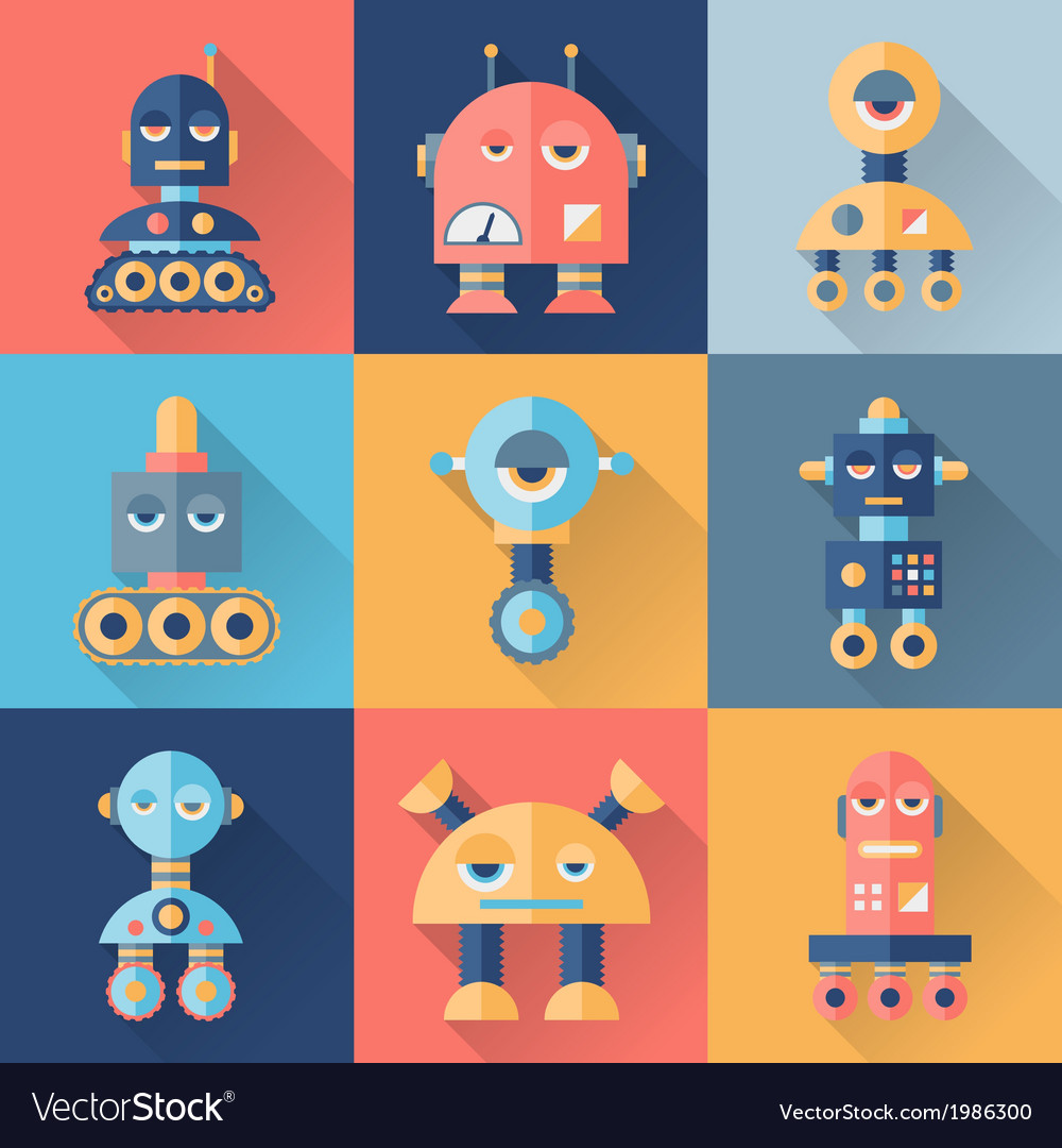 Set of robots in flat style Royalty Free Vector Image