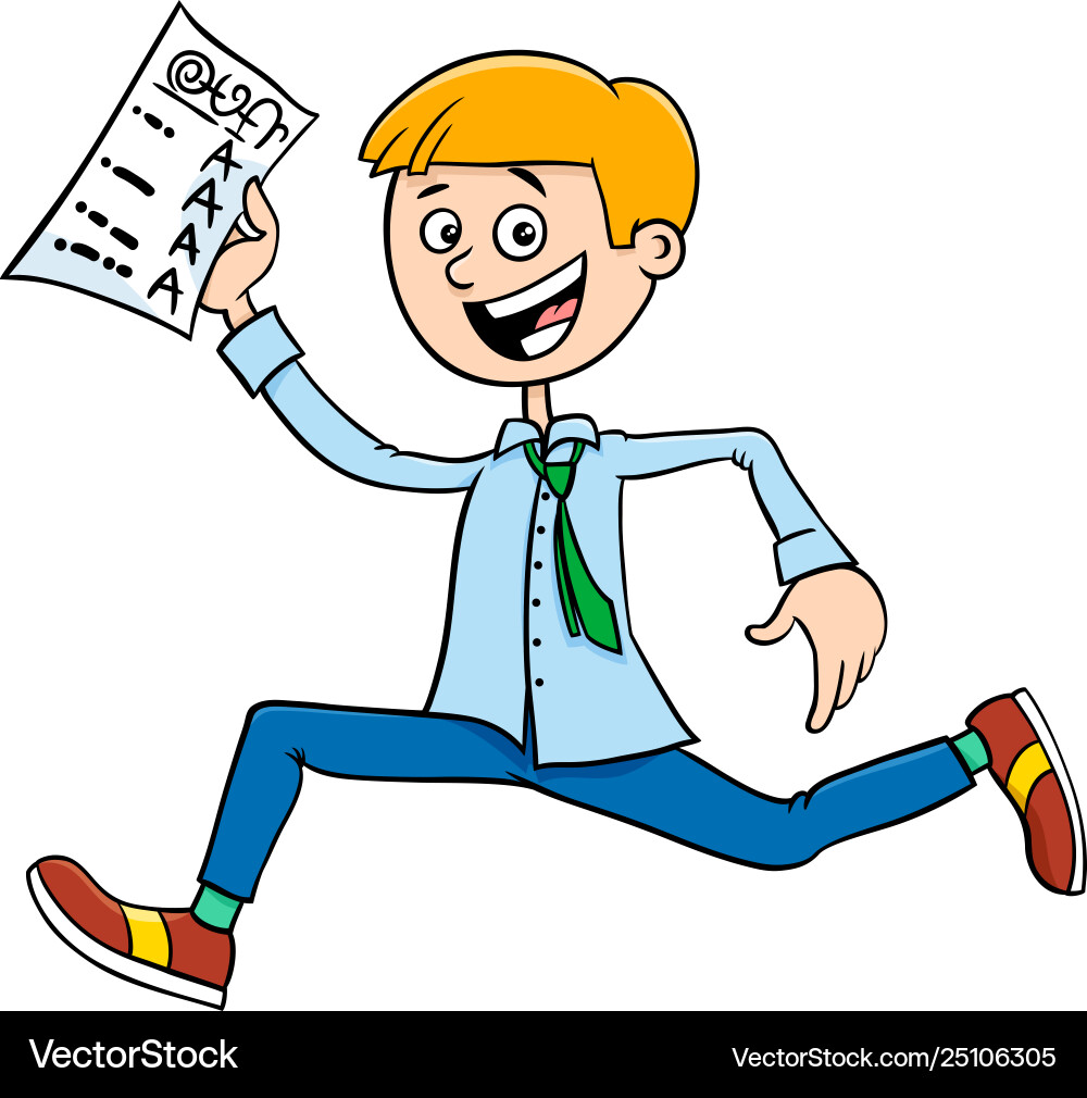 Boy with school certificate or grade report Vector Image
