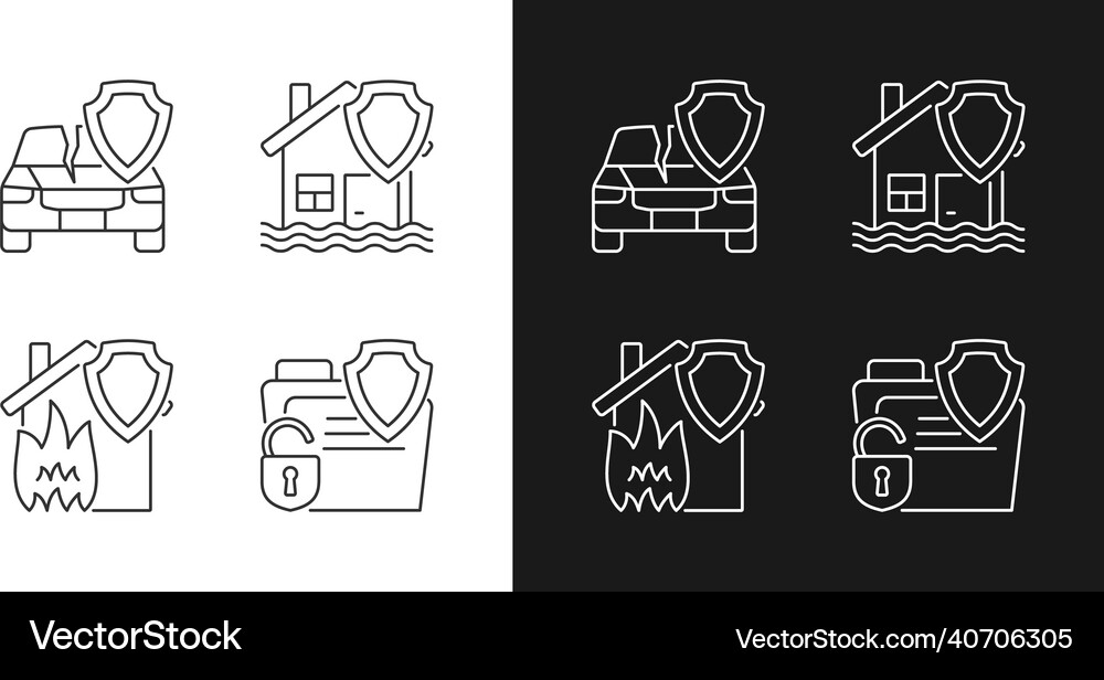 Insurance protection policy linear icons set Vector Image