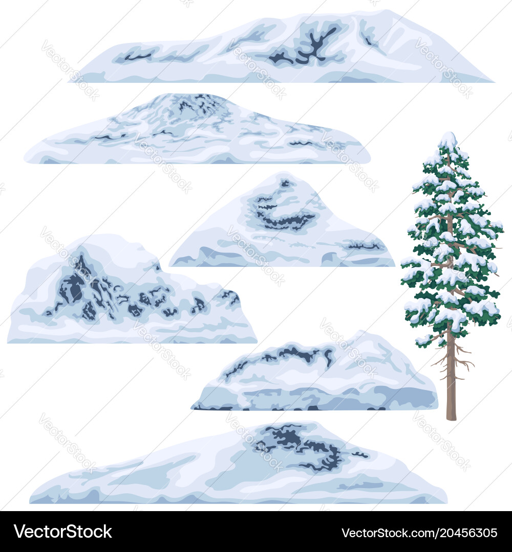 Set snow-capped mountains and hills Royalty Free Vector