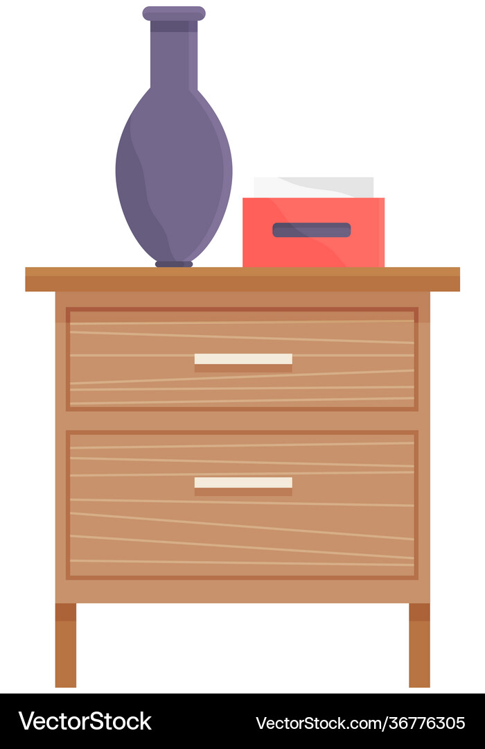Wooden commode with drawers vase and box Vector Image