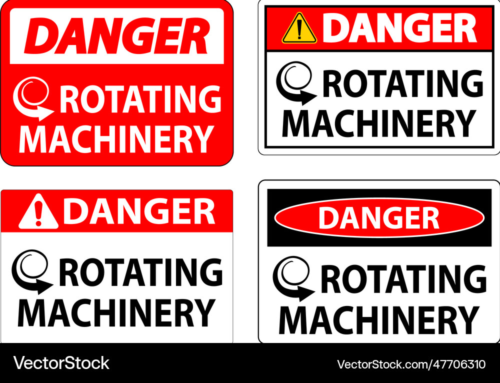Danger sign rotating machinery on white background