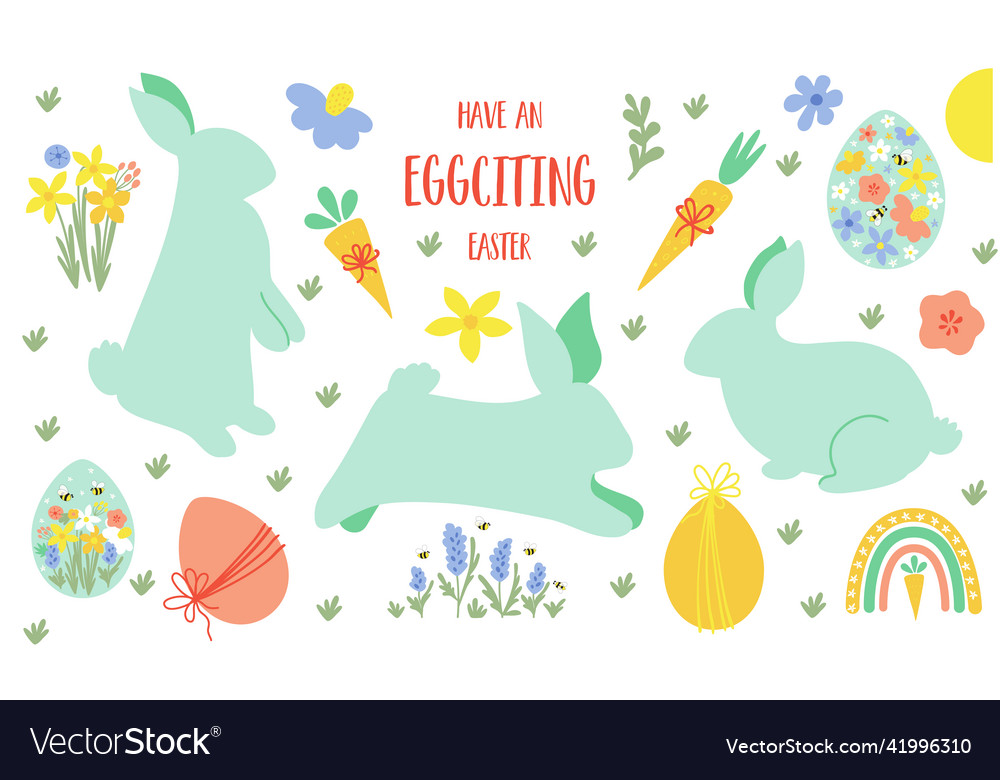 Easter elements set happy design Royalty Free Vector Image
