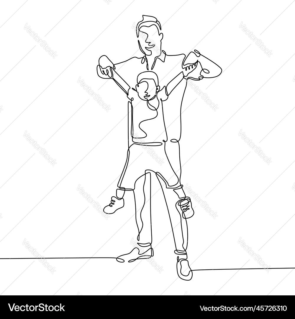 Father and his child continuous line drawing Vector Image