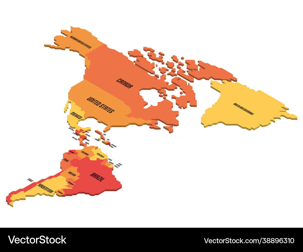 Isometric political map americas Royalty Free Vector Image
