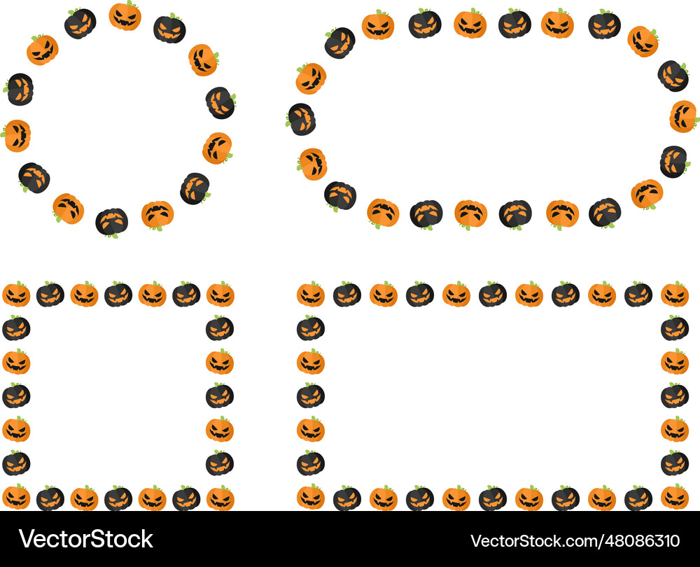 Jack o lantern pumpkin halloween frame border set Vector Image