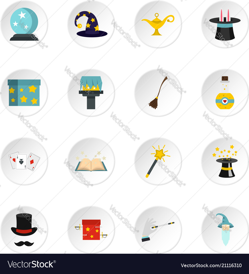 Magic icons set in flat style Royalty Free Vector Image