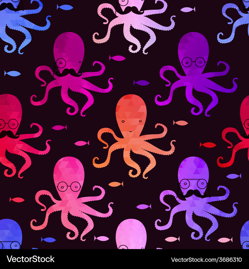 Seamless pattern with octopus and fishes colorful Vector Image