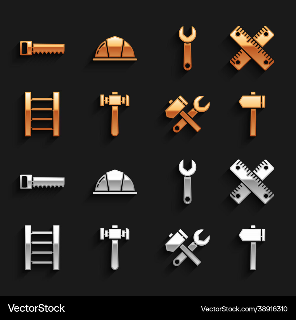Set hammer crossed ruler and wrench spanner Vector Image