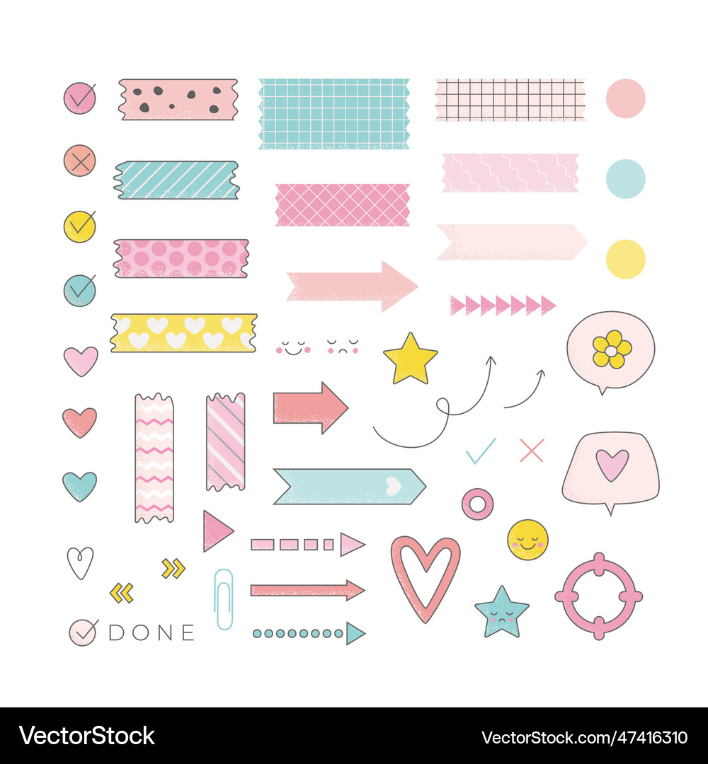 Set of paper washi tapes pointers cute elements Vector Image