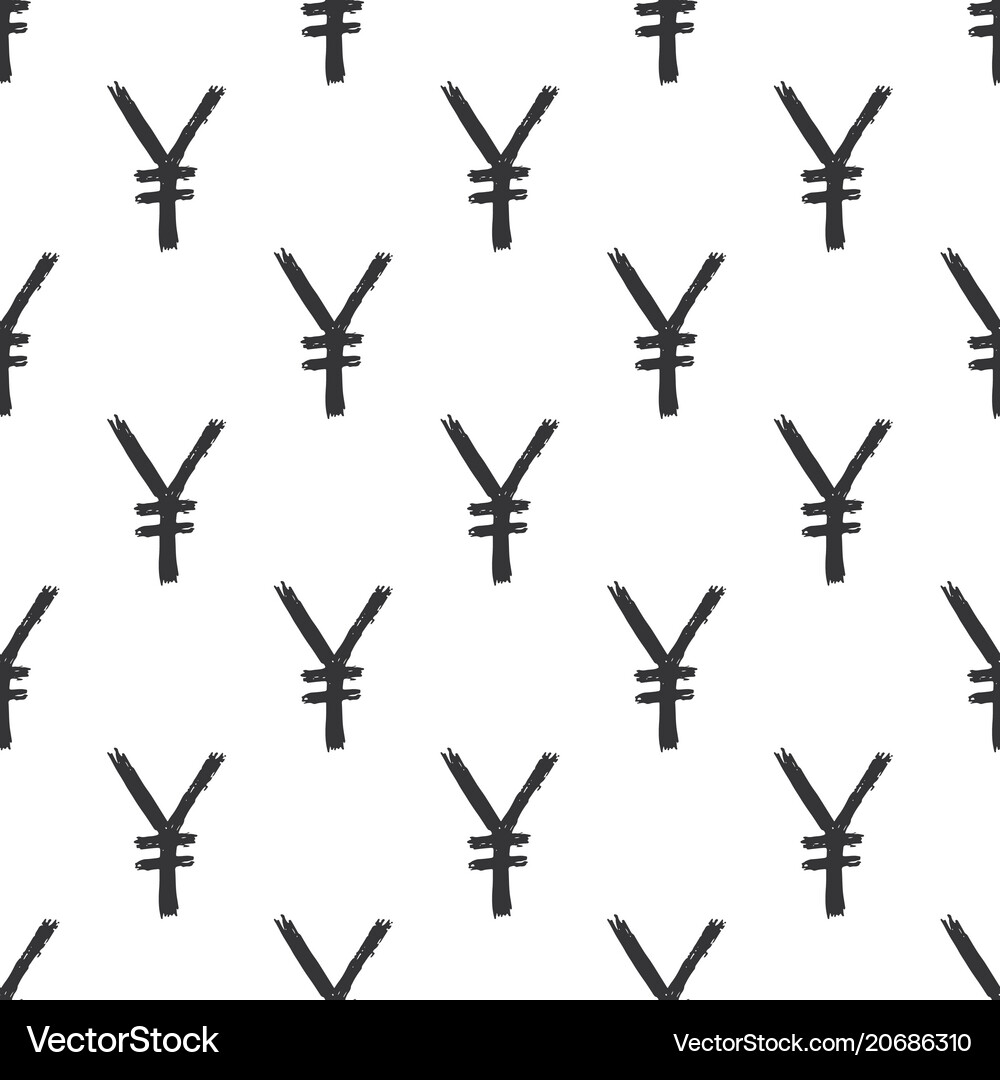Yen sign icon brush lettering seamless pattern Vector Image