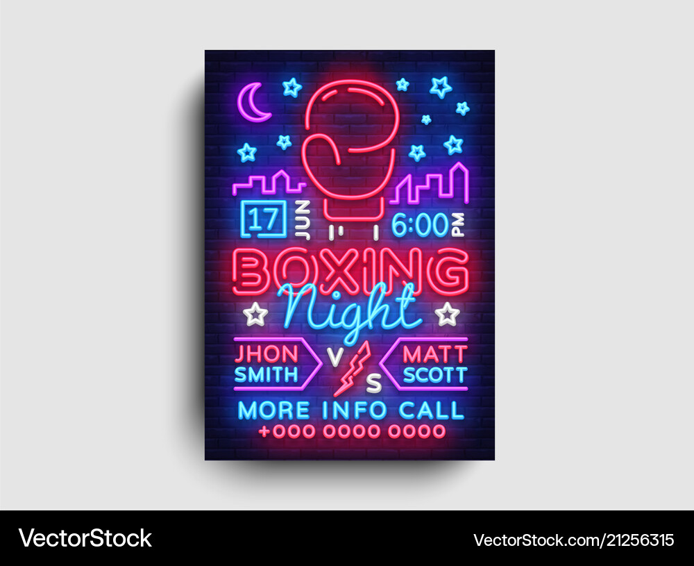 Boxing poster neon night design Royalty Free Vector Image