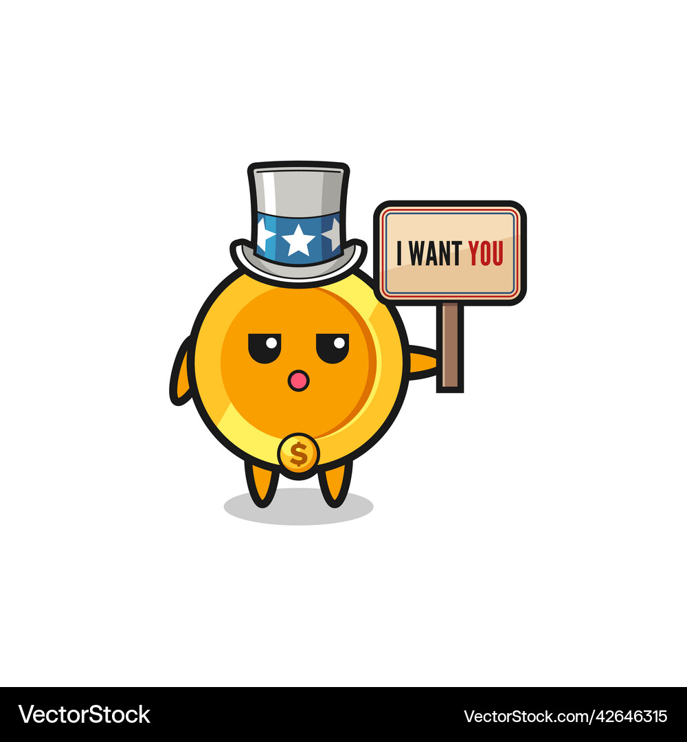 Dollar coin cartoon as uncle sam holding Vector Image