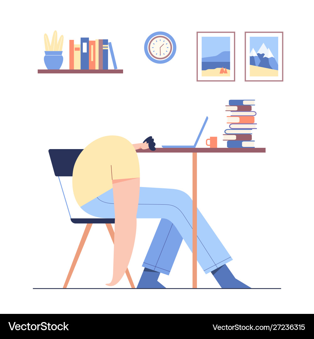 Man sleeping on table tired male modern Royalty Free Vector