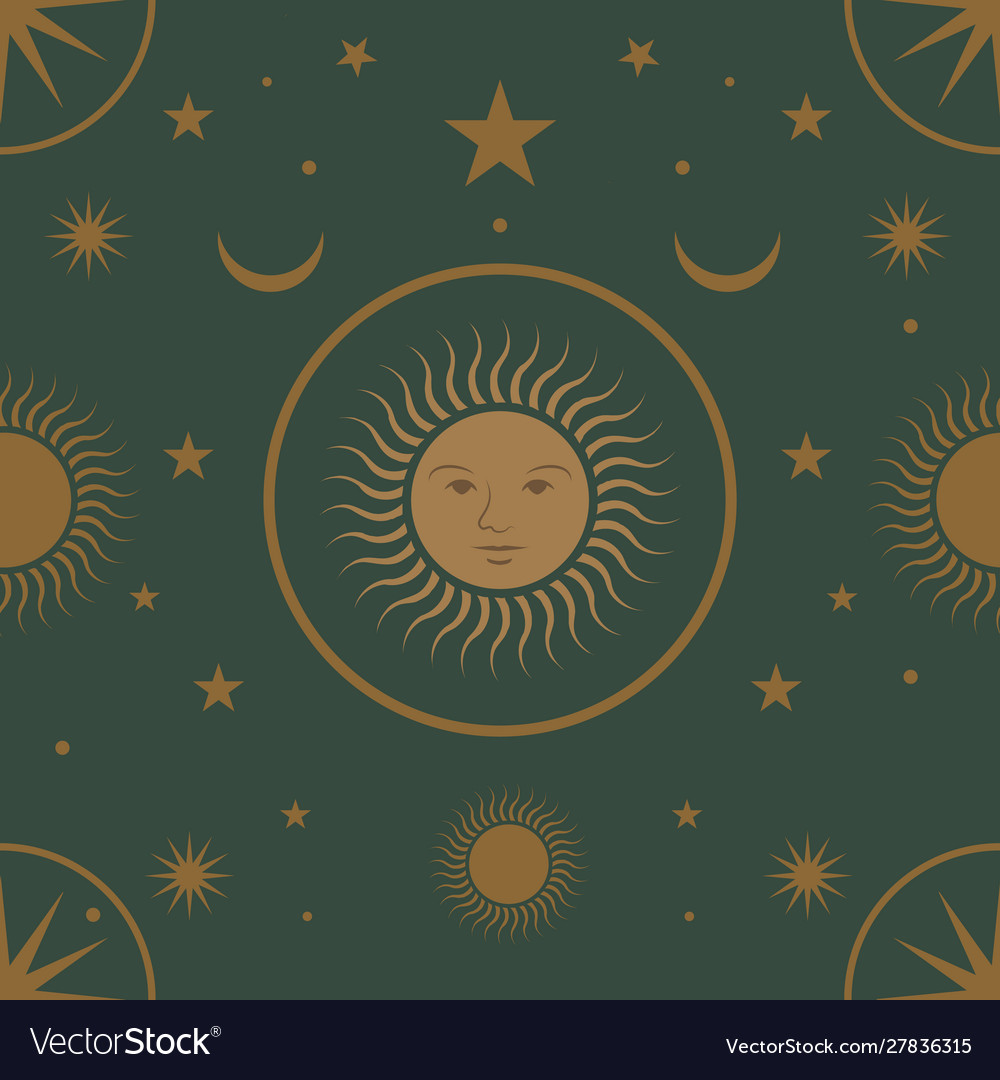Moon sun and stars seamless ornamental pattern Vector Image