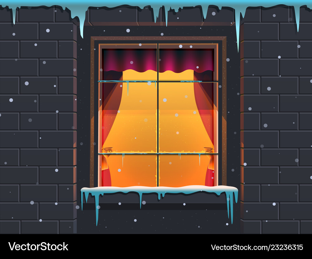 Winter window in a stone house Royalty Free Vector Image