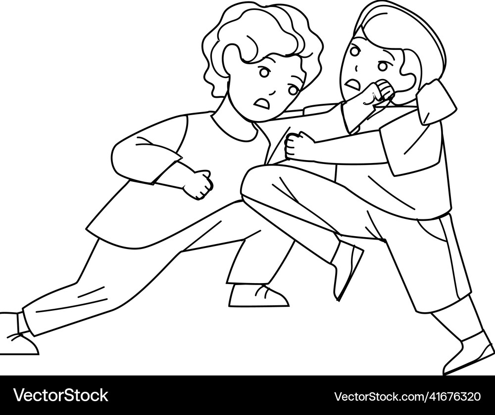 Angry schoolboys fight in school corridor Vector Image