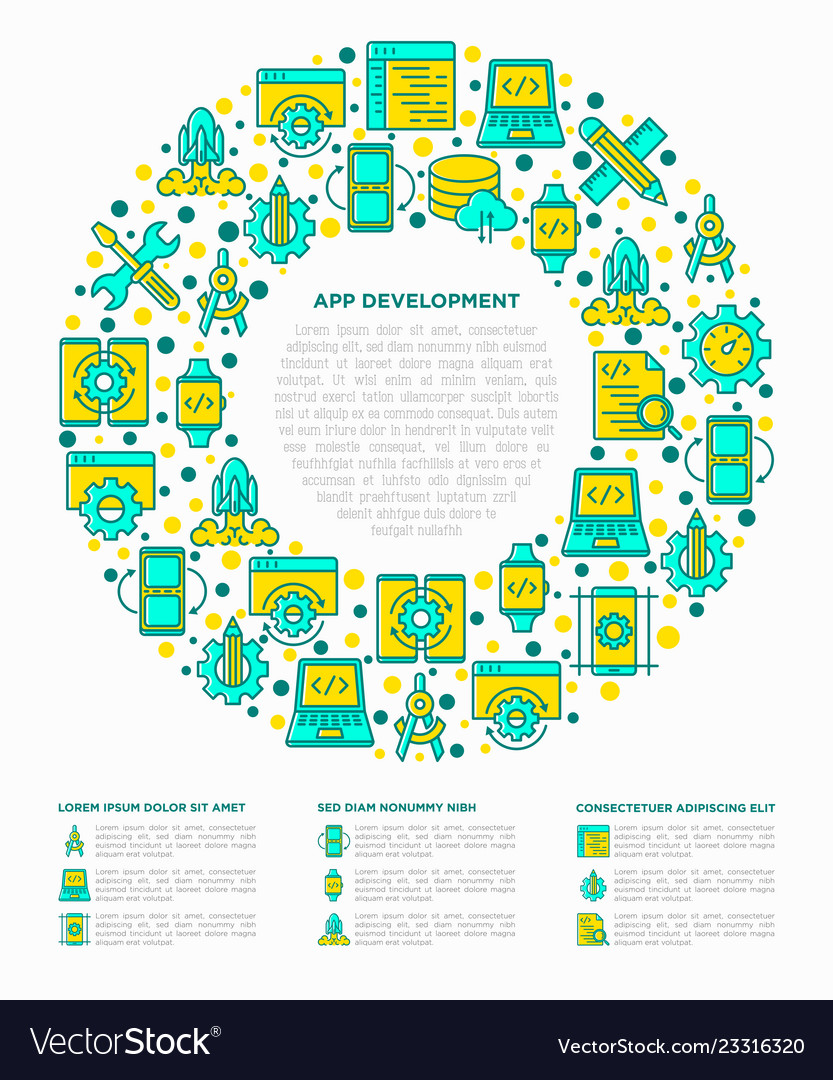 App development concept in circle Royalty Free Vector Image