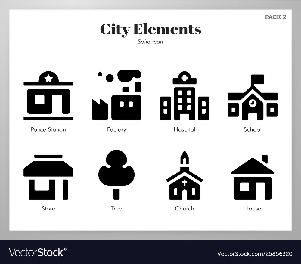 City Elements Solid Pack Royalty Free Vector Image