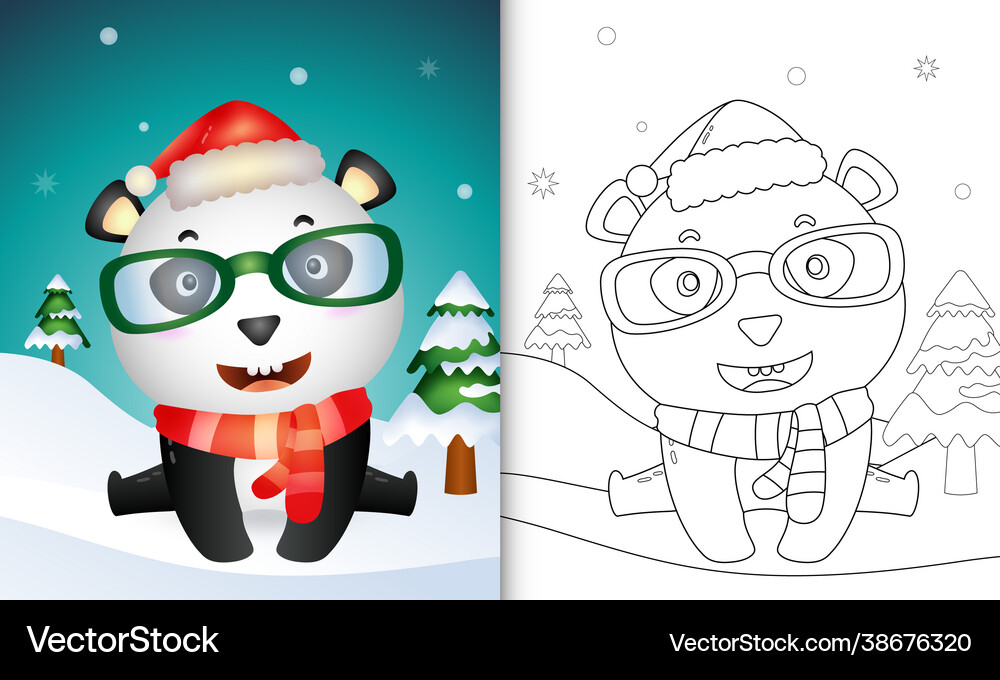 Coloring book with a cute panda christmas Vector Image