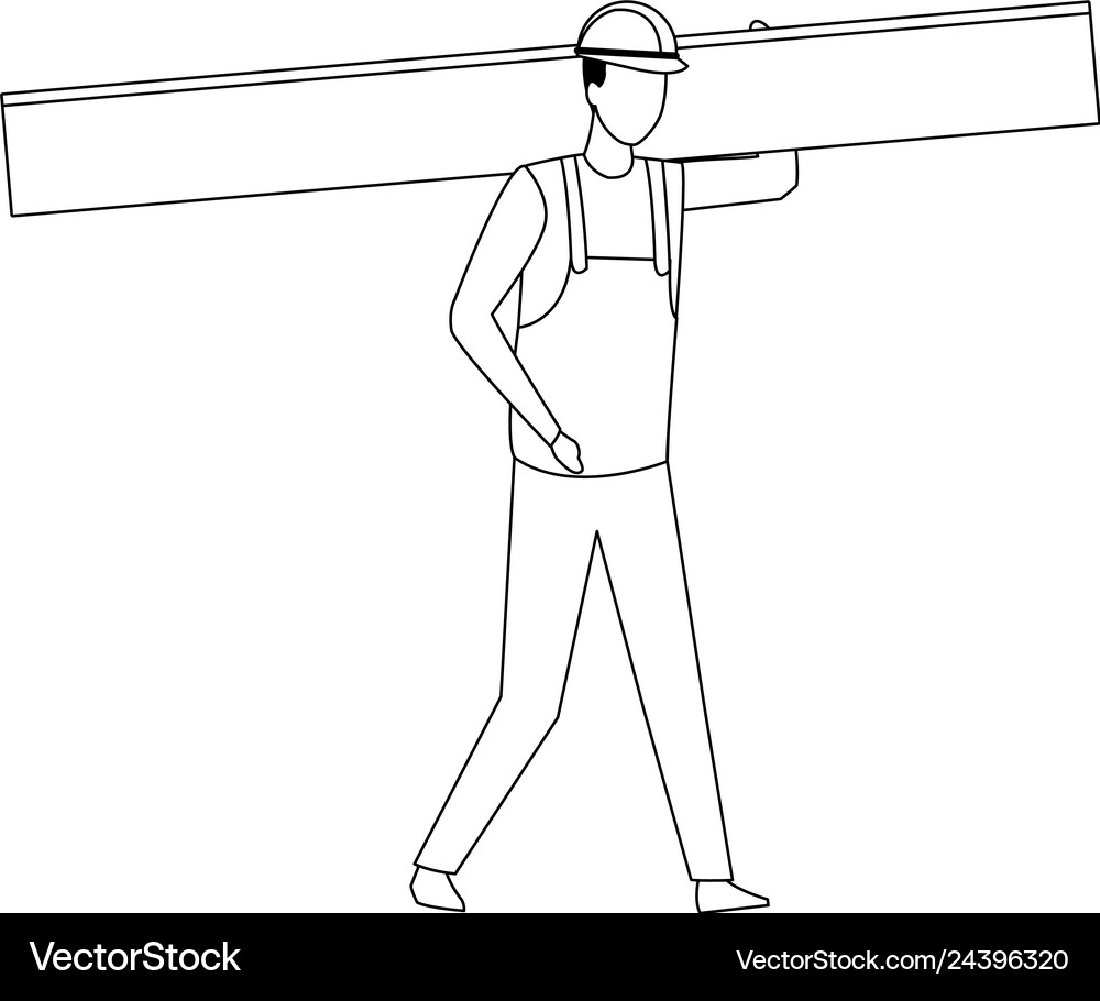 Construction working holding wooden plank in black