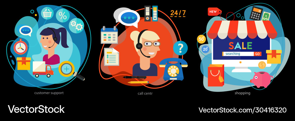 Customer support call center and online shopping Vector Image