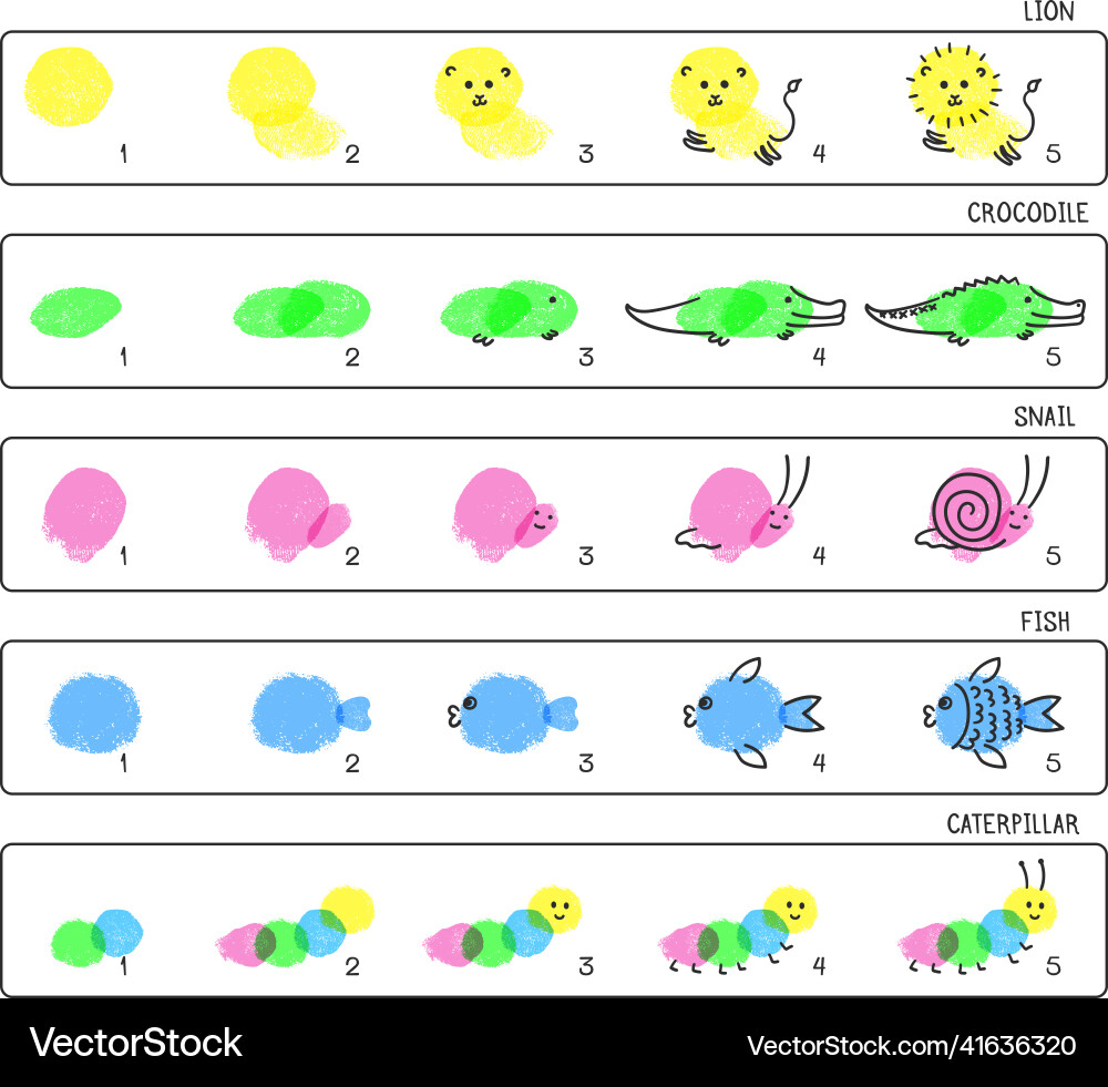 Fingerprint animals step by children finger Vector Image