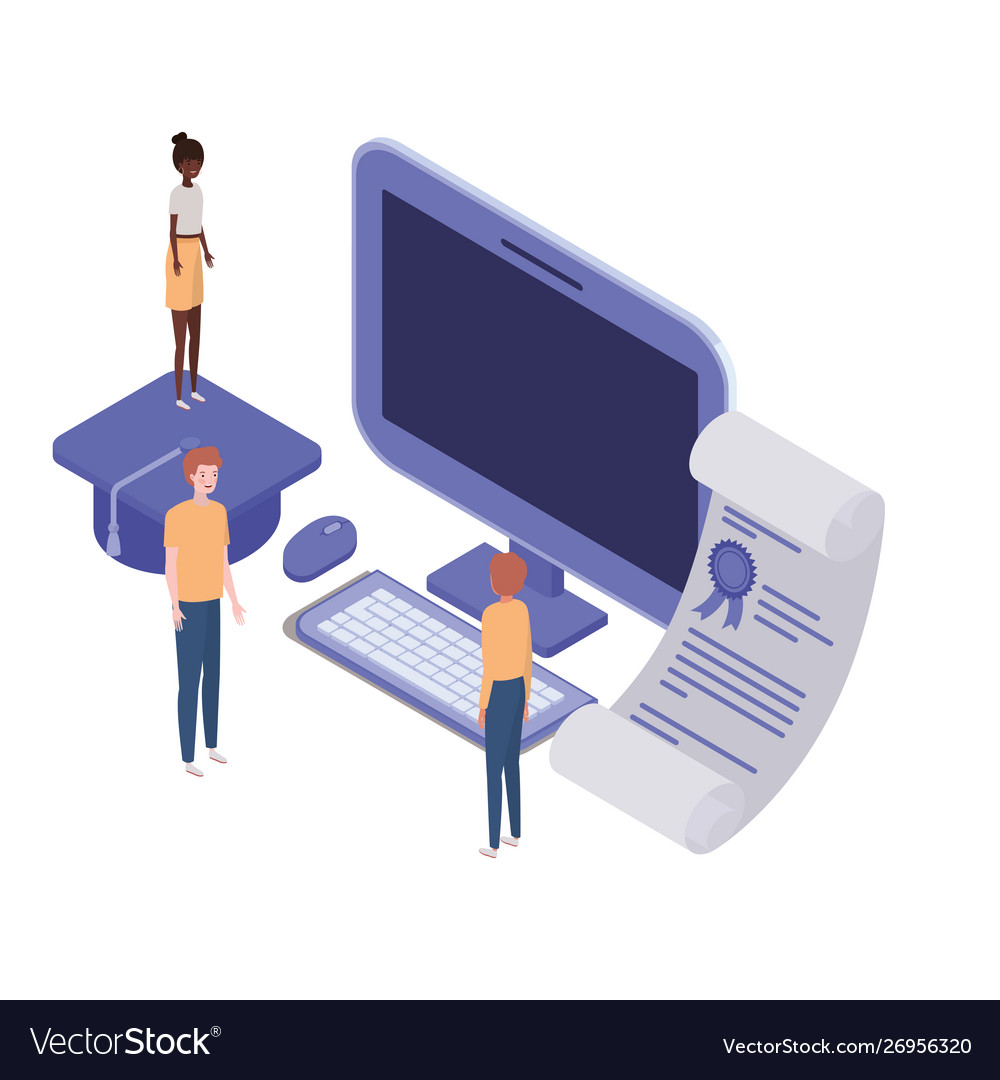 Group people with laptop and sheets paper Vector Image