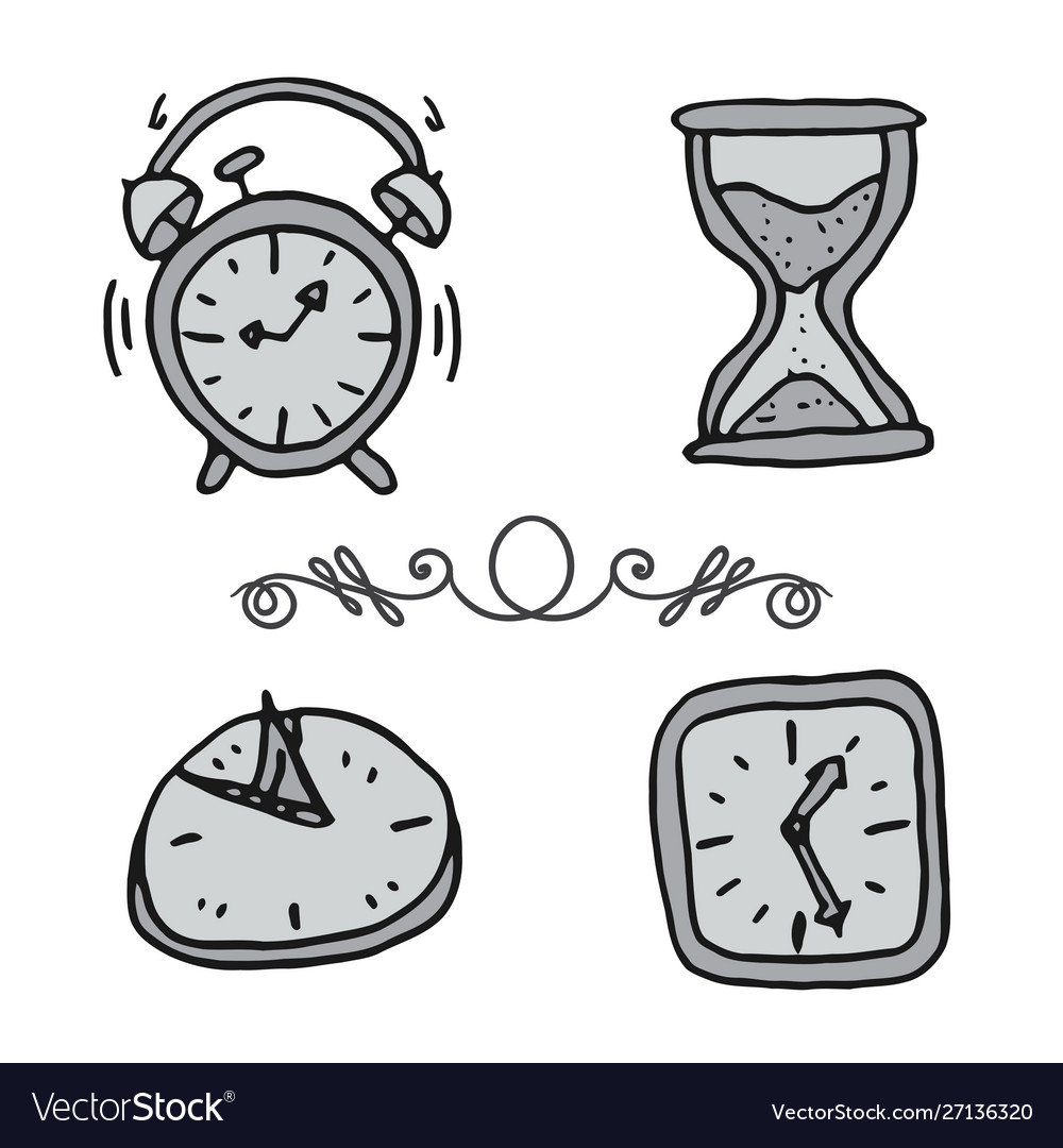 Hand drawn set doodle clocks and watches Vector Image