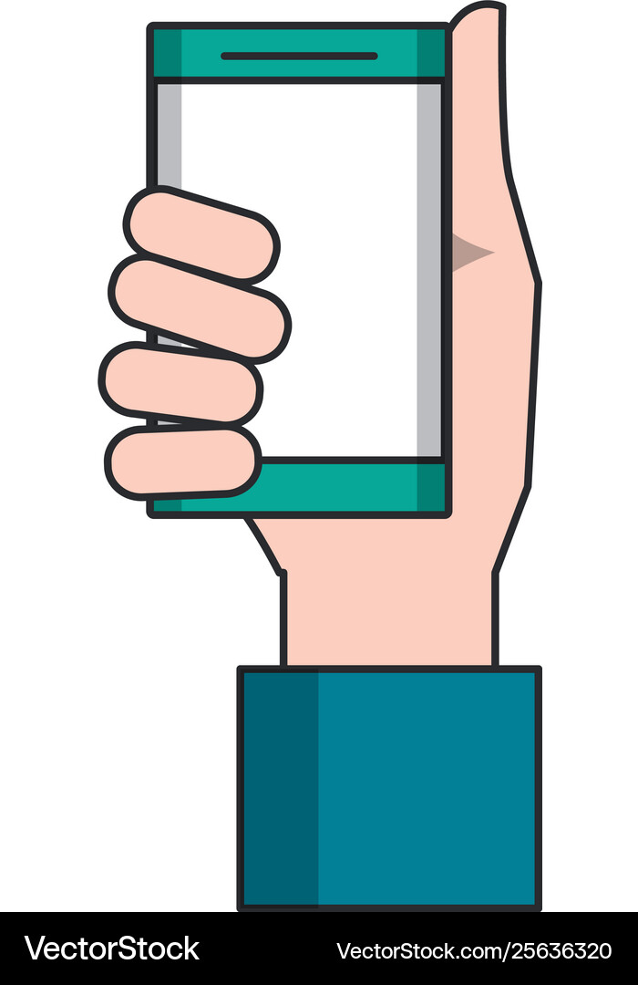Hand holding smartphone cartoon isolated Vector Image